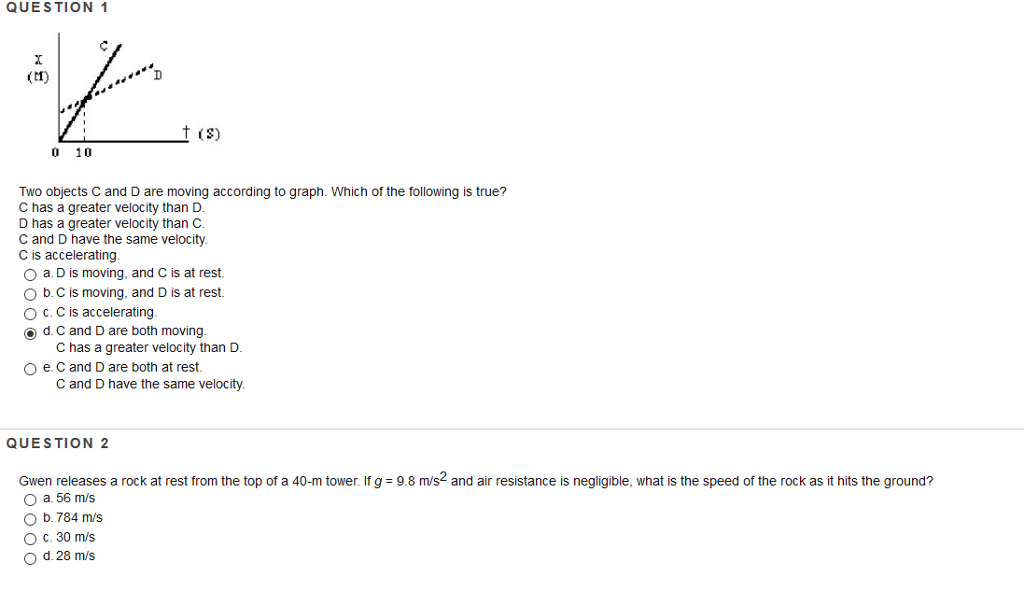 Solved Two objects C and D are moving according to graph. | Chegg.com