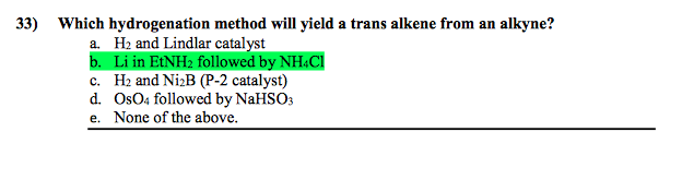 Solved Which hydrogenation method will yield a trans alkene | Chegg.com