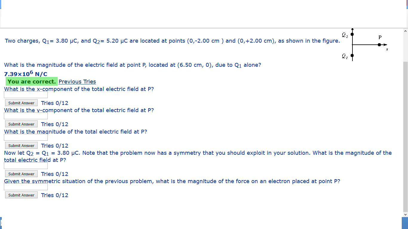 Solved Two charges, Q1= 3.80 mu C, and Q2= 5.20 mu C are | Chegg.com