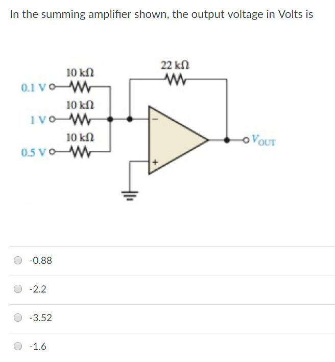 Solved In the summing amplifier shown, the output voltage in | Chegg.com
