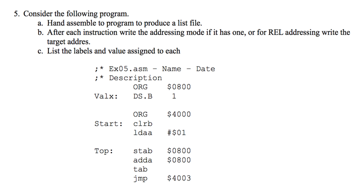 Consider the following program. Hand assemble to | Chegg.com