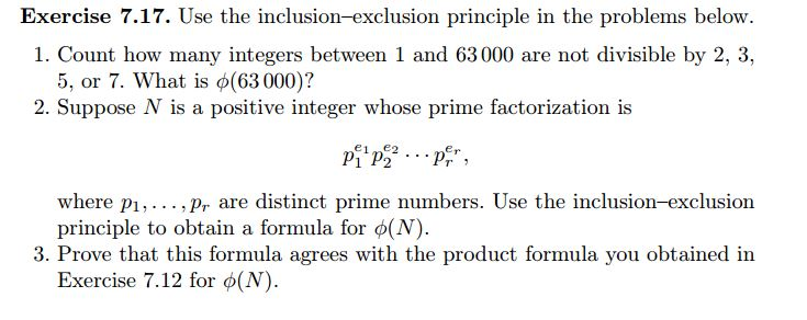 Use the inclusion-exclusion principle in the problems | Chegg.com