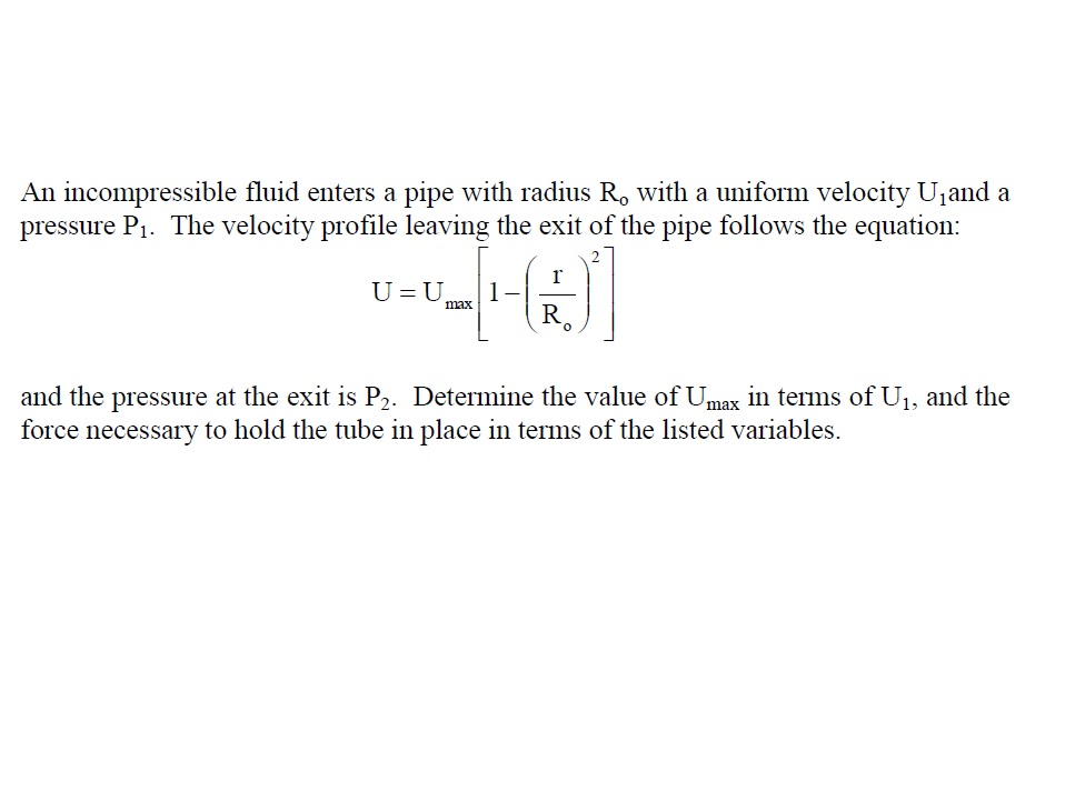 Solved An incompressible fluid enters a pipe with radius R0 | Chegg.com