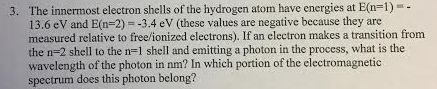 Solved The innermost electron shells of the hydrogen atom | Chegg.com