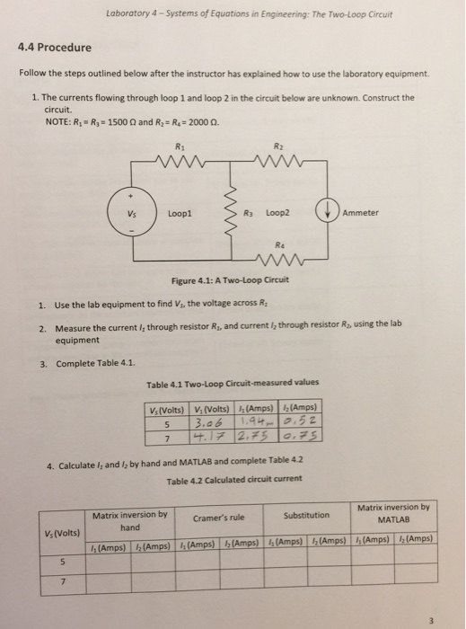Solved Laboratory 4 -Systems of Equations in Engineering: | Chegg.com