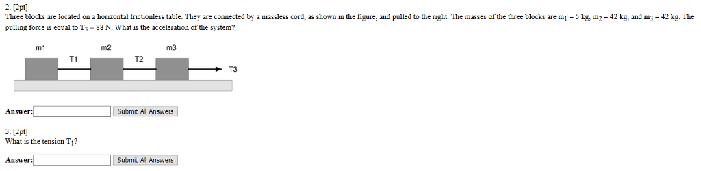 Solved Three blocks are located on a horizontal frictionless | Chegg.com