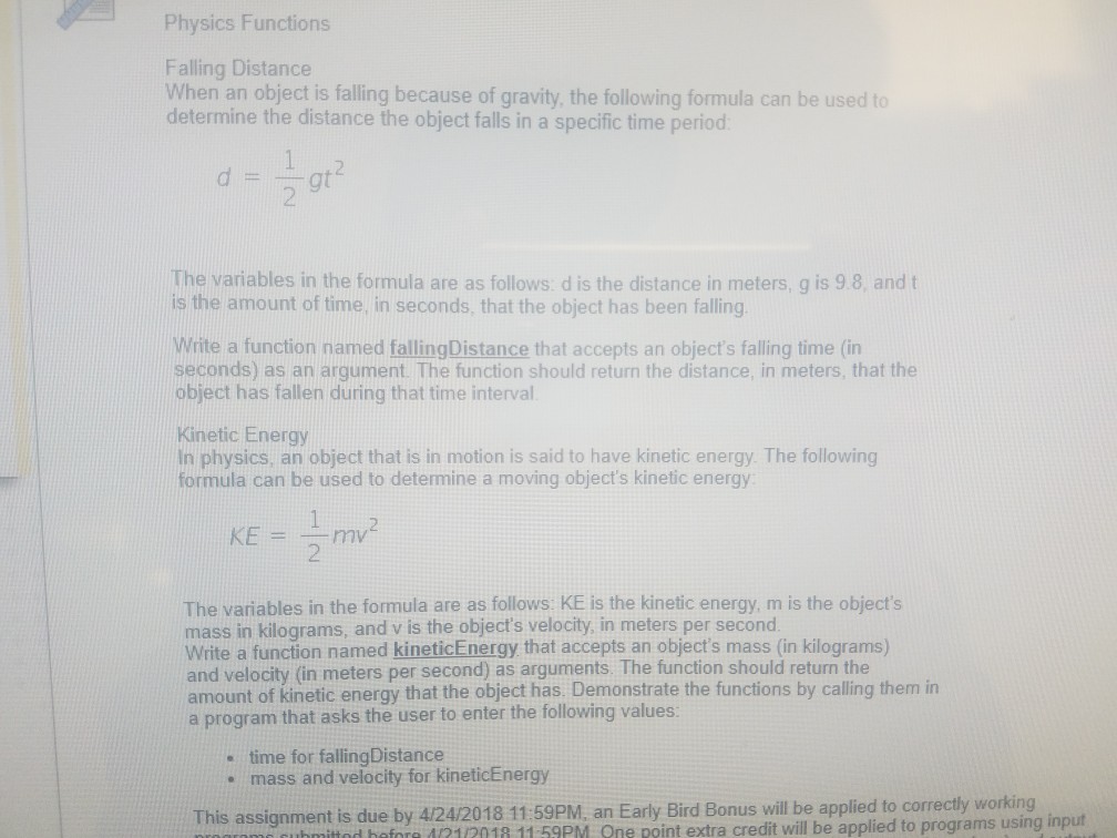 Solved Physics Functions Falling Distance When An Object Is