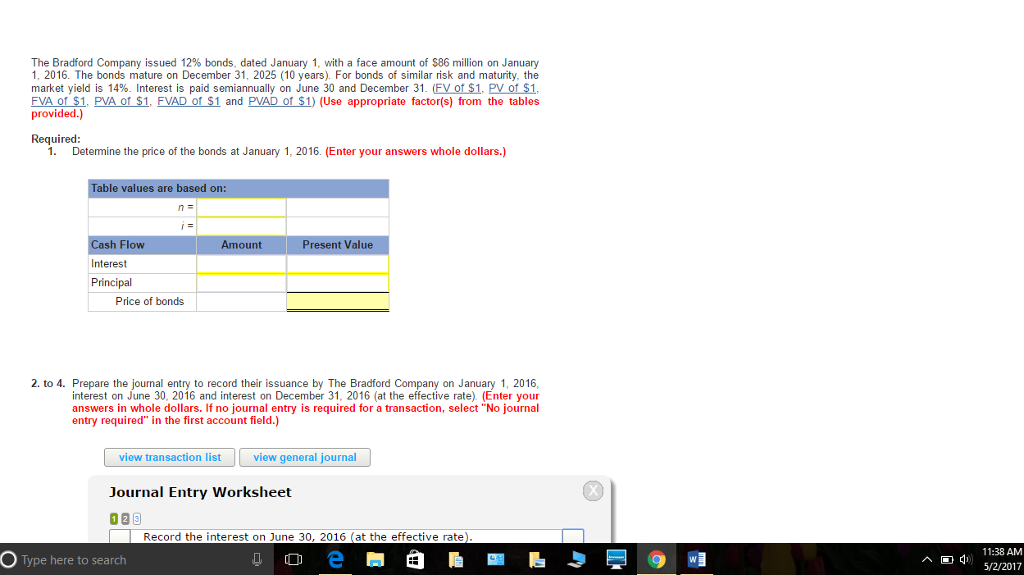 Solved The Bradford Company issued 12% bonds, dated January | Chegg.com
