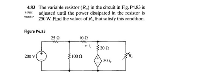 Solved 4.85 The variable resistor (R.) in the circuit in | Chegg.com