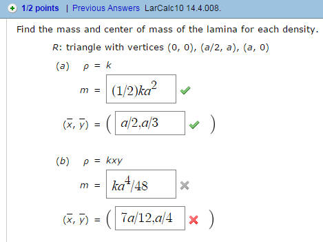 Solved find the mass and center of mass of the lamina for | Chegg.com