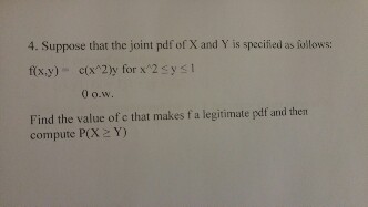 Solved Suppose that the joint pdf X and Y is specified as | Chegg.com