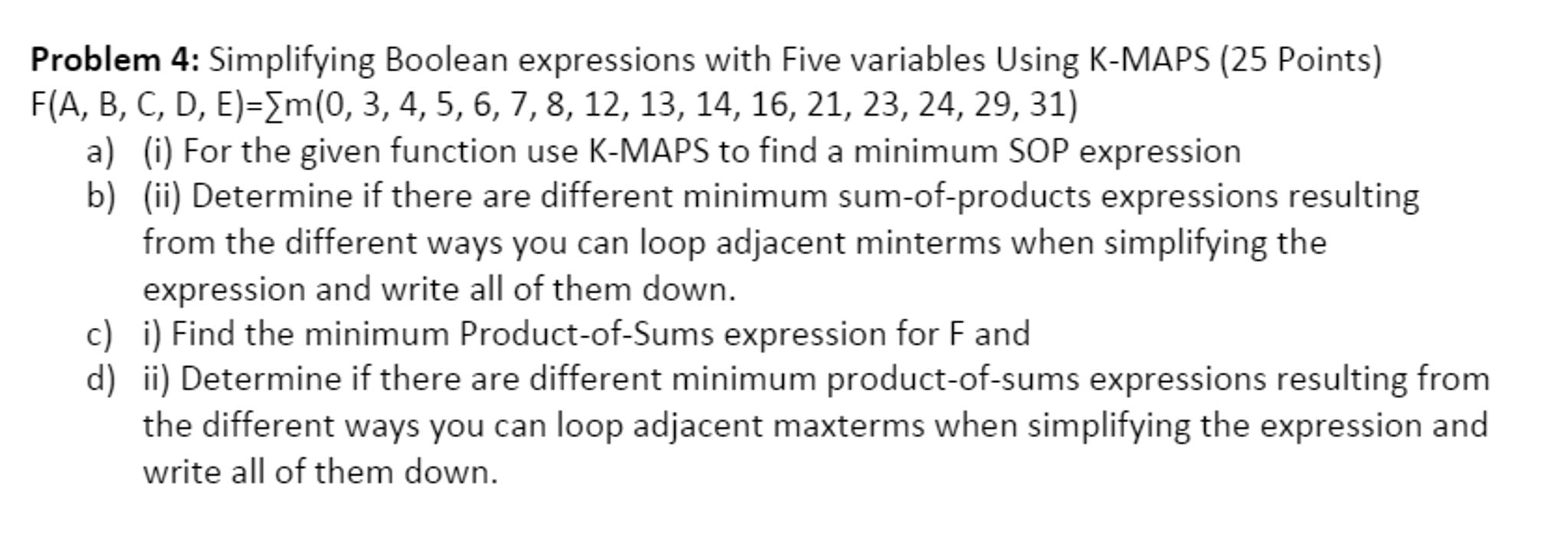 Solved Simplifying Boolean Expressions With Five Variables