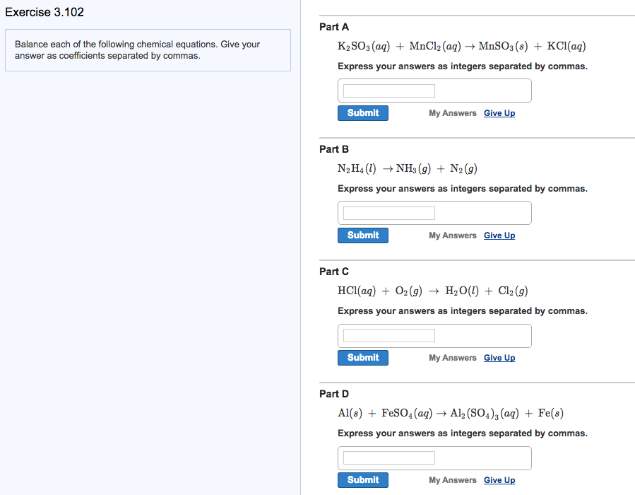 Solved Balance each of the following chemical equations. | Chegg.com