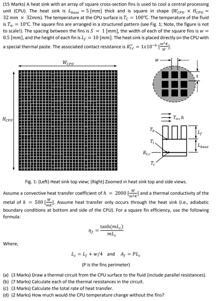 Solved (15 Marks) A heat sink with an array of square | Chegg.com