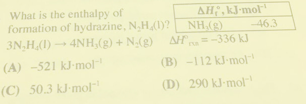 Solved What is the enthalpy of formation of hydrazine, | Chegg.com
