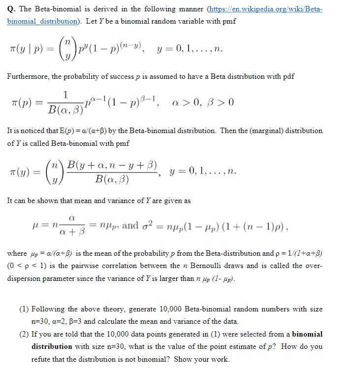Solved Q. The Beta-binomial is derived in the following | Chegg.com