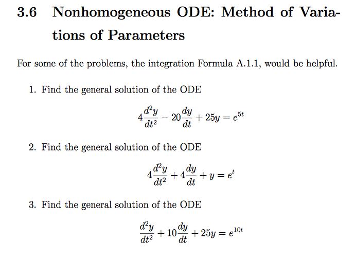 Solved 3.6 Nonhomogeneous ODE: Method of Varia- tions of | Chegg.com