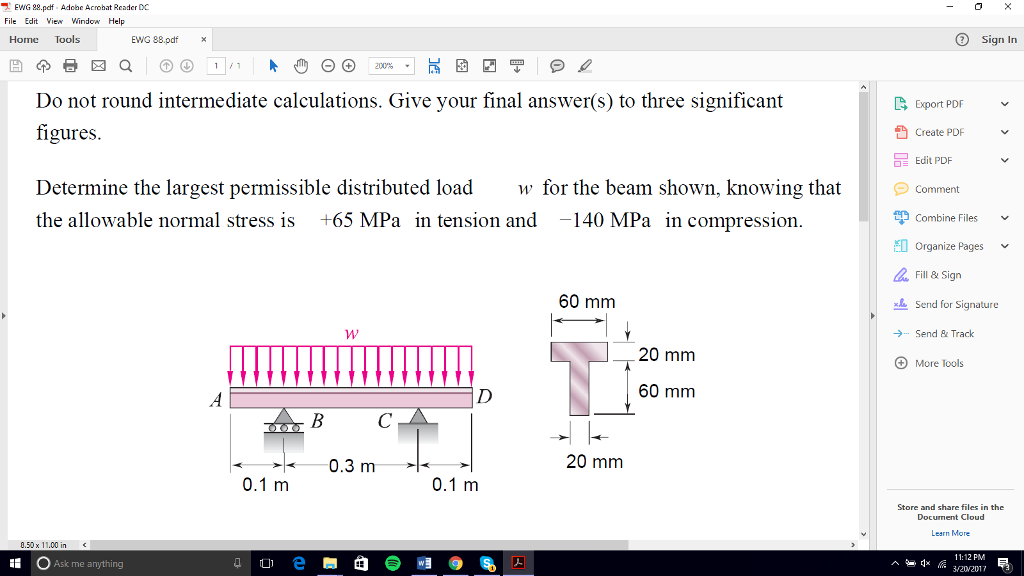 Solved Determine the largest permissible distributed load w | Chegg.com
