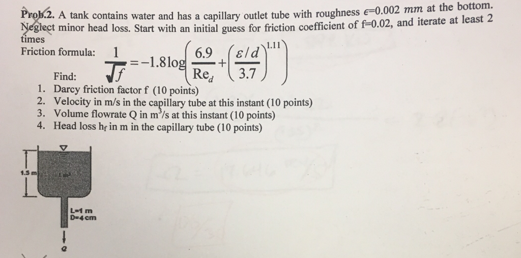 Solved water density p-1000 kg/m.water viscosity ??-o001 | Chegg.com