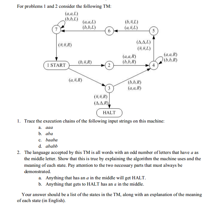 For problems 1 and 2 consider the following TM: 1. | Chegg.com