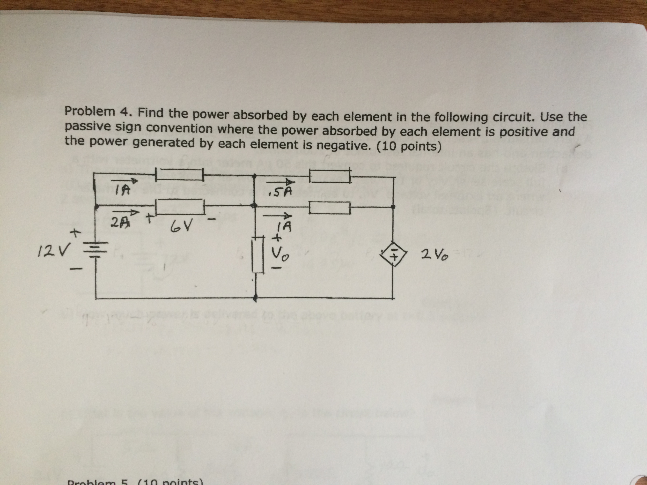 Solved Find the power absorbed by each element in the | Chegg.com