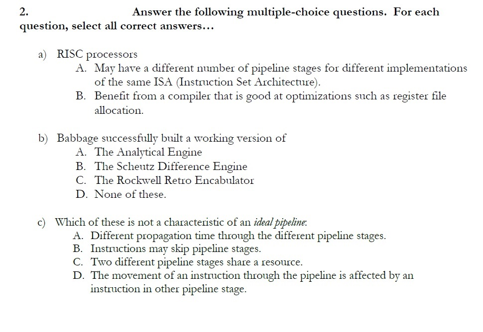 Solved RISC processors May have a different number of | Chegg.com