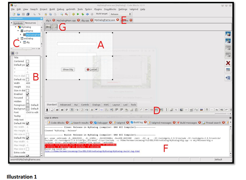 Fle Edit Yiew Search Project Build Debug Wxsmith 