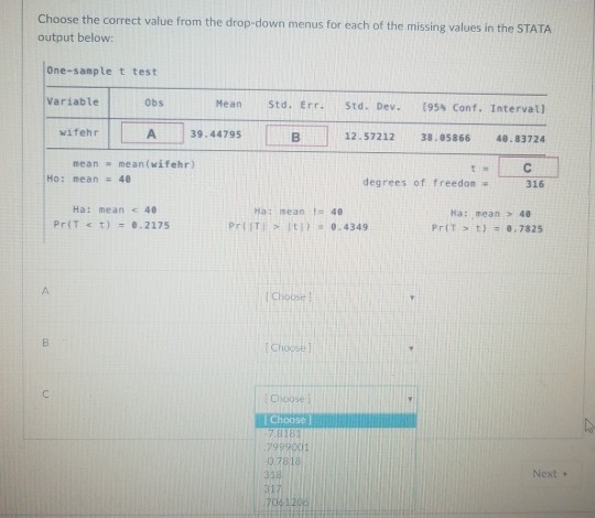 Solved Choose the correct value from the drop-down menus for | Chegg.com