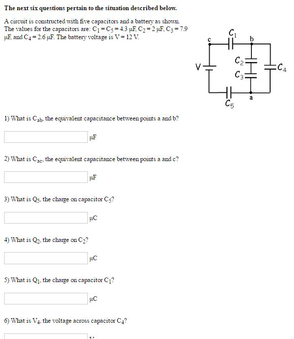 Solved A circuit is constructed with five capacitors and a | Chegg.com