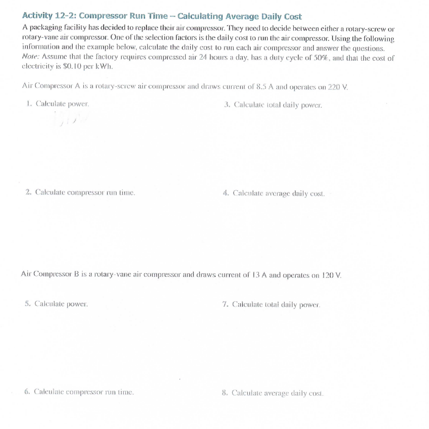 Solved Activity 12-2: Compressor Run Time Calculating | Chegg.com