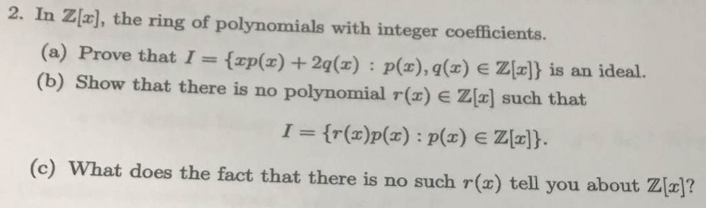 Solved 2. In Z[a], the ring of polynomials with integer | Chegg.com