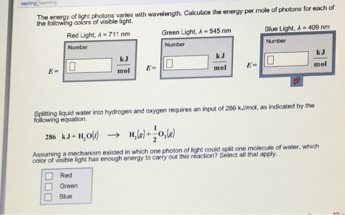 Solved The energy of light photons varies with wavelength. | Chegg.com