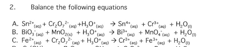 Solved 2 Balance the following equations | Chegg.com