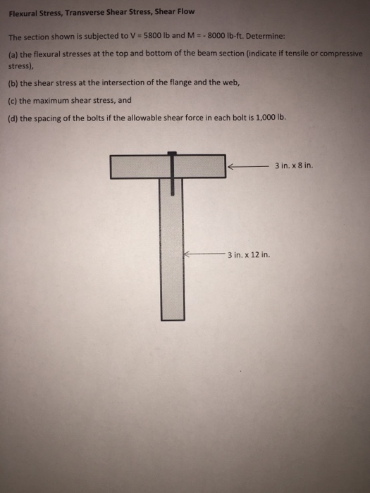 Solved Flexural Stress, Transverse Shear Stress, Shear Flow | Chegg.com