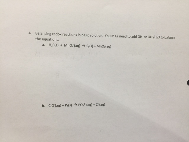 Solved 4. Balancing redox reactions in basic solution. You | Chegg.com