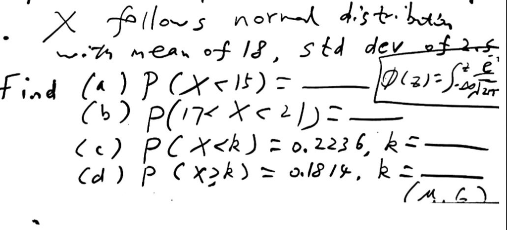 Solved X follows normal distribution with mean of 18, std | Chegg.com