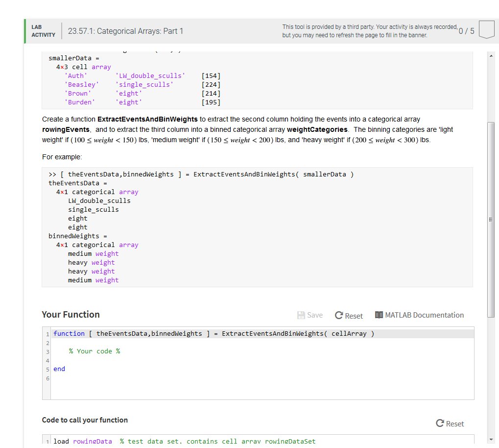 Solved LAB ACTIVITY 23.57.1: Categorical Arrays: Part 1 This | Chegg.com