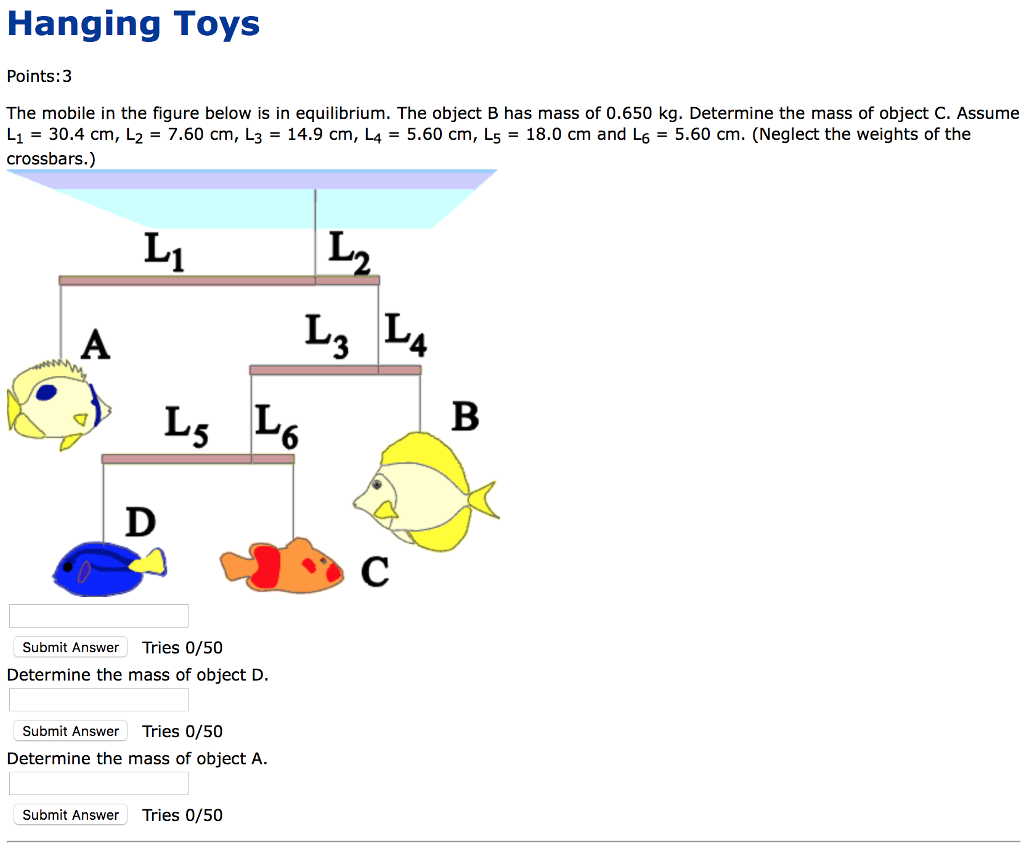 Solved Hanging Toys Points:3 The mobile in the figure below | Chegg.com