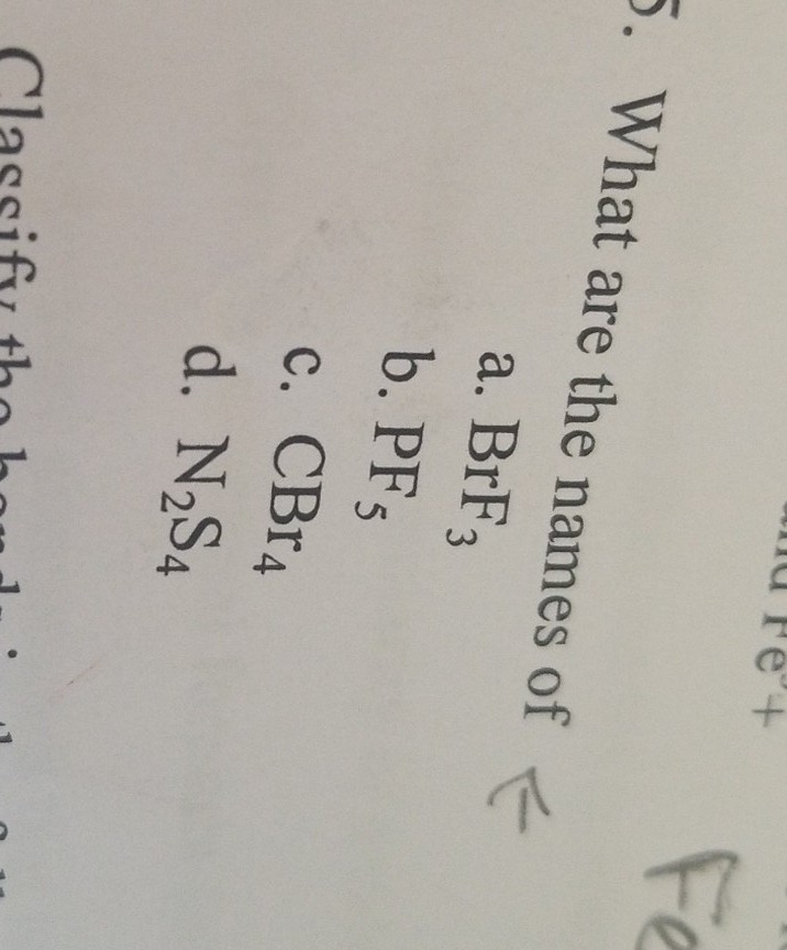Solved What are the names of a. BrF3 b. PF c. CBr4 d. N2S4 | Chegg.com