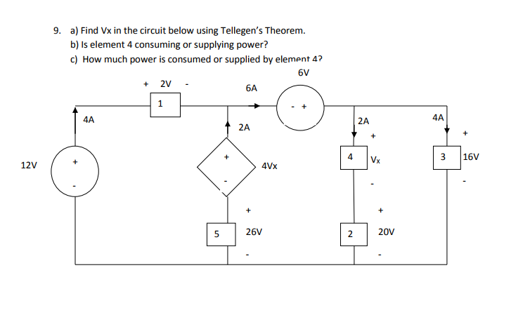 Solved a) Find V_x in the circuit below using Tellegen's | Chegg.com