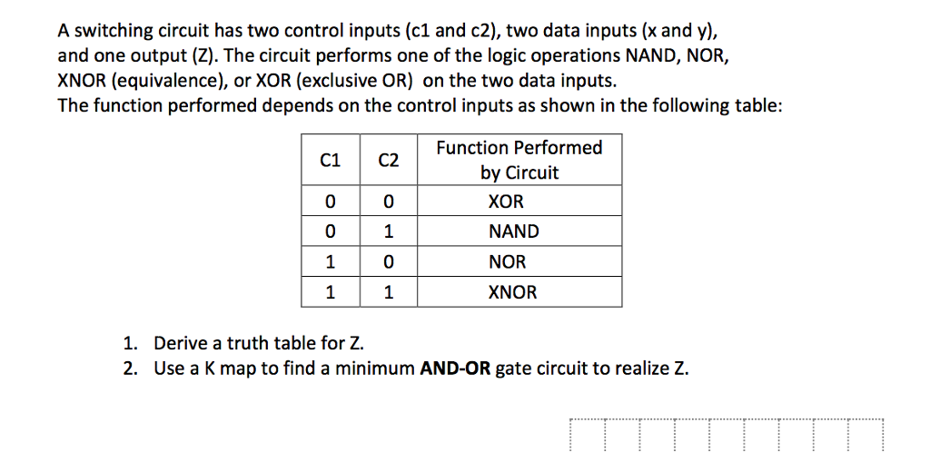 Solved A switching circuit has two control inputs (c1 and | Chegg.com