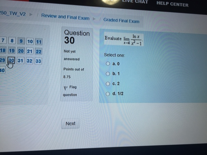 Solved Evaluate lim_x rightarrow 1 ln x/x^2 - 1. Select | Chegg.com