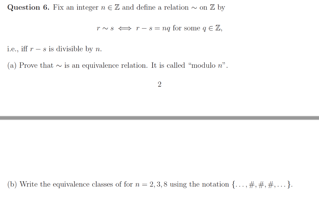 Solved Fix an integer n Z and define a relation ~ on Z by r | Chegg.com