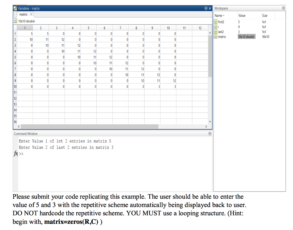 Solved 2 35 Points Create A 10x10 Matrix With The Chegg