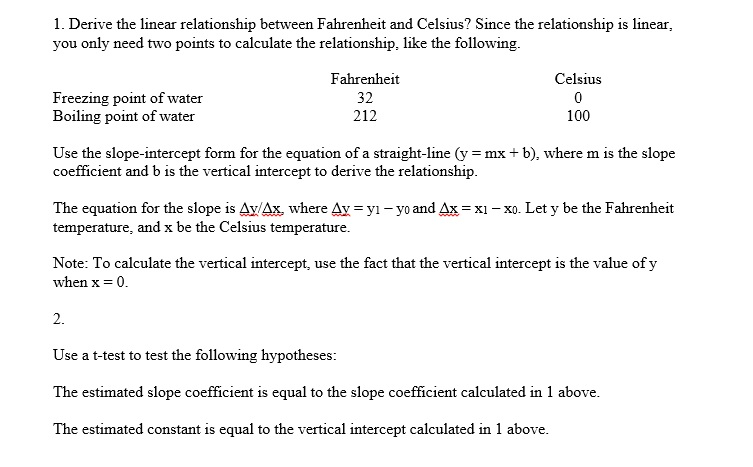 Solved 1. Derive the linear relationship between Fahrenheit | Chegg.com