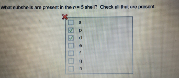 Solved What subshells are present in the n=5 shell? Check | Chegg.com