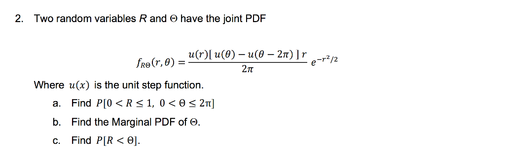 Two random variables R and Theta have the joint PDF | Chegg.com
