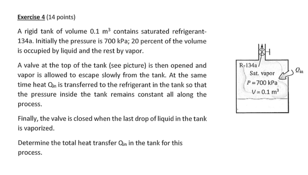 Solved Exercise 4 (14 points) A rigid tank of volume 0.1 m3 | Chegg.com Solved Exercise 4 (14 points) A rigid tank of volume 0.1 m3 | Chegg.com