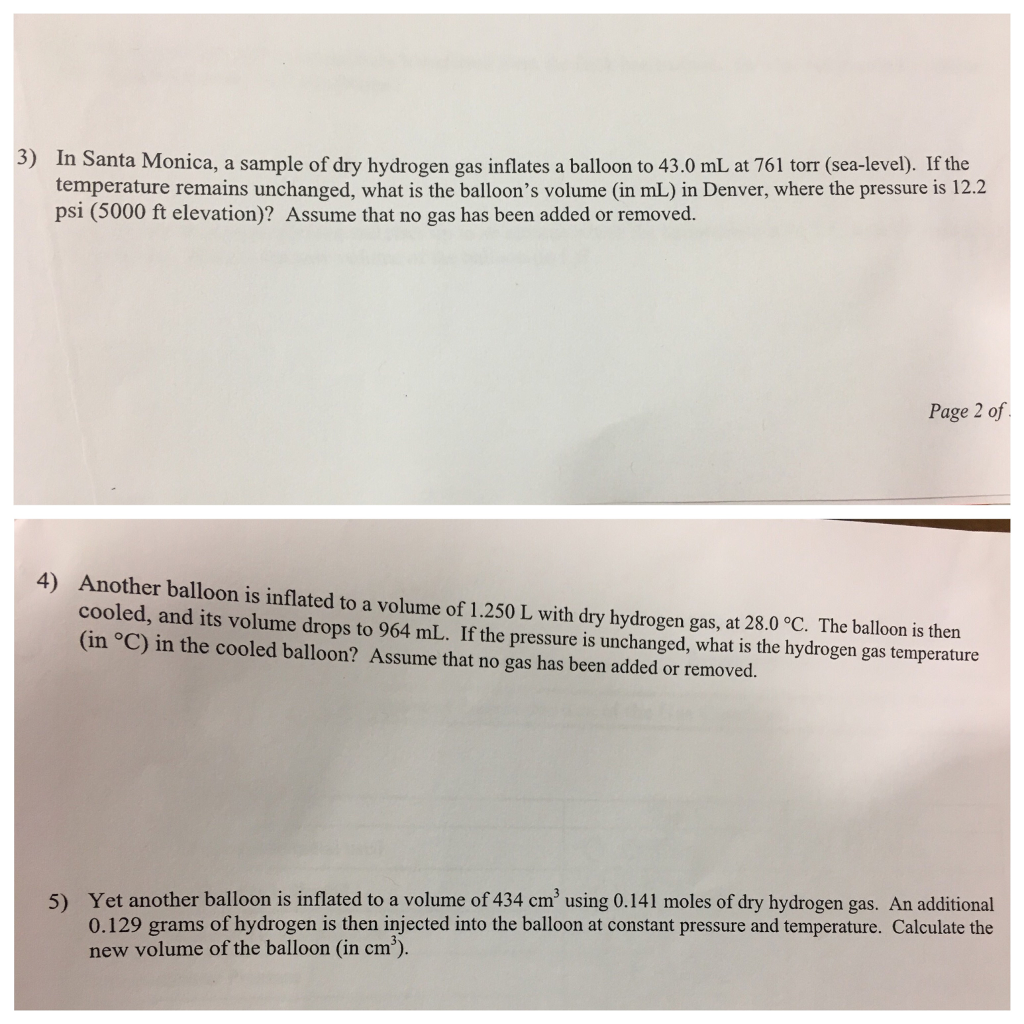 Solved in Santa Monica, a sample of dry hydrogen gas | Chegg.com
