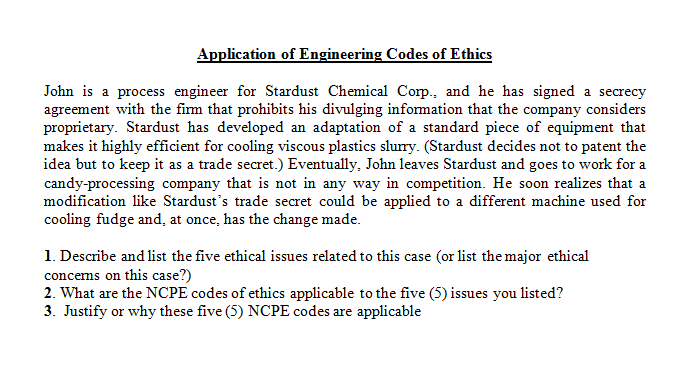 Solved Application of Engineering Codes of Ethics John is a | Chegg.com